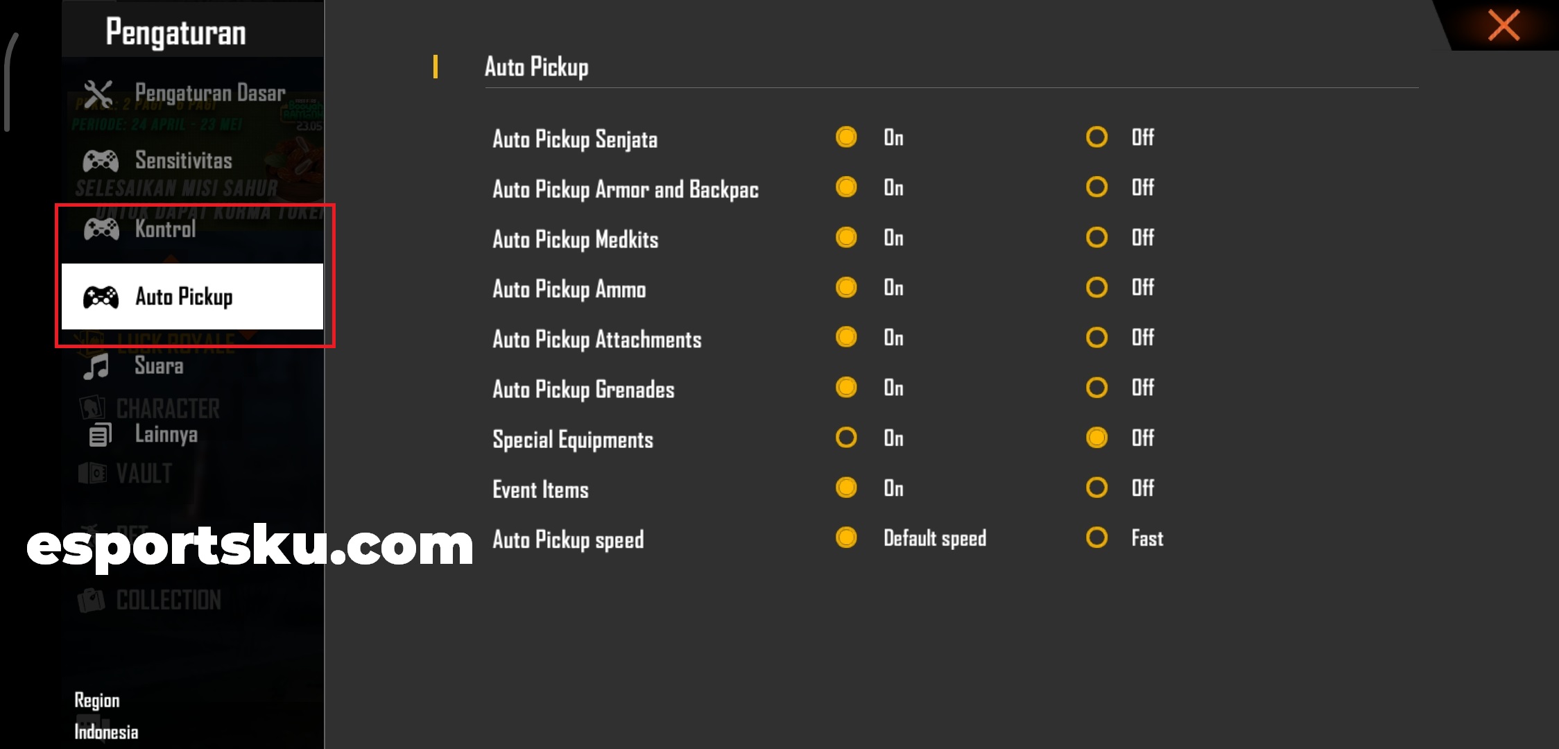Auto Pickup FF Terbaru Settingan Looting Free Fire Kalian 2020 – Esportsku