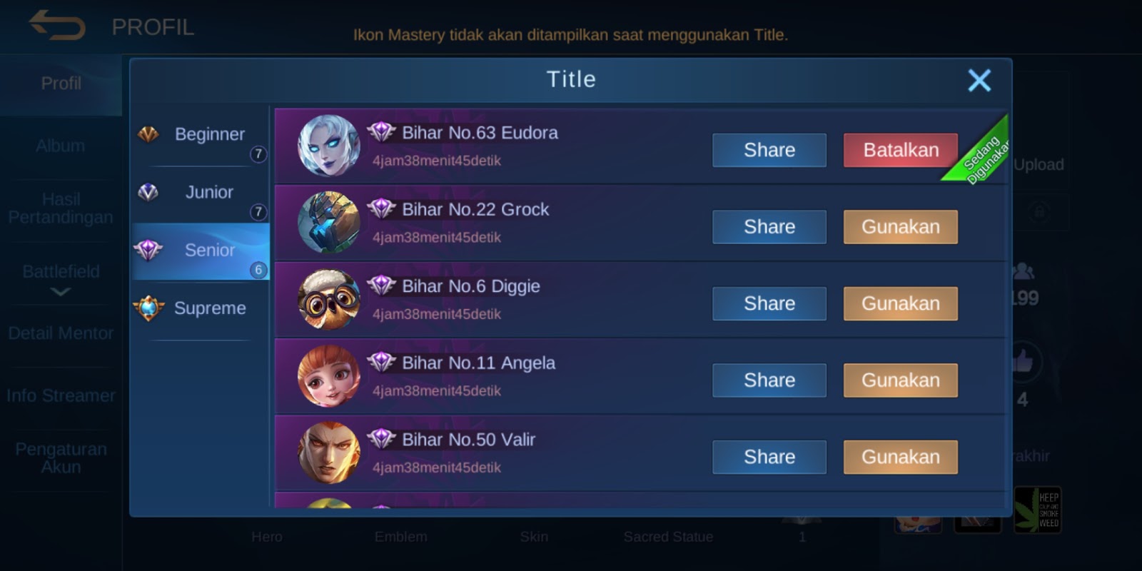 Cara Menampilkan Title di Profil Mobile Legends (ML) – Esportsku
