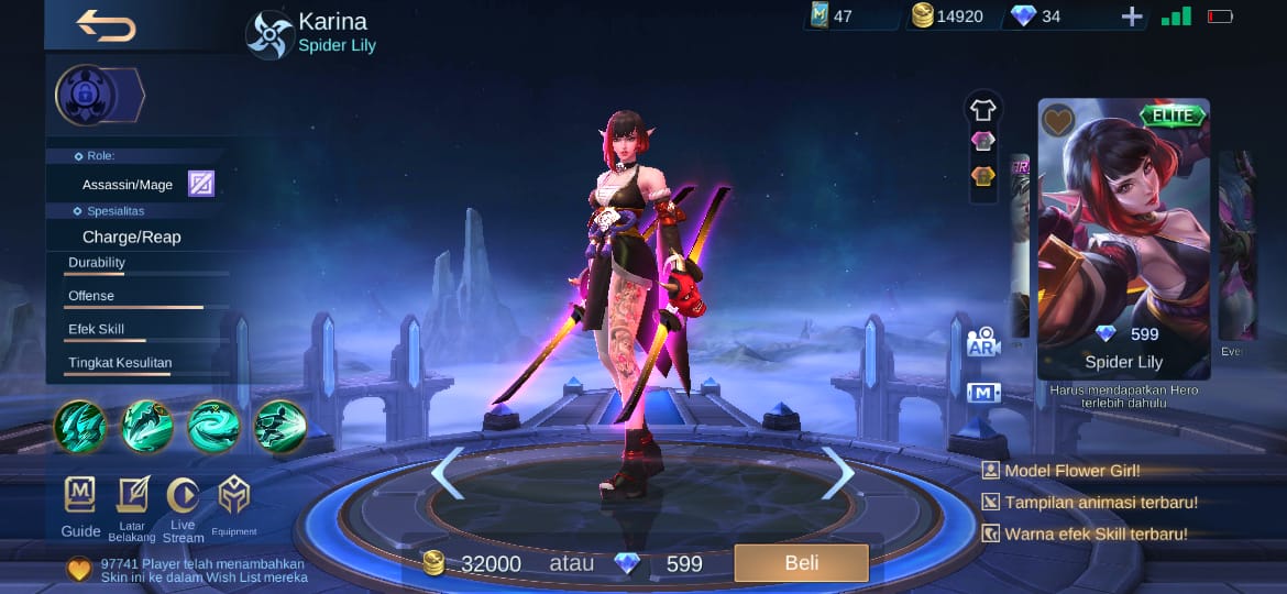 9 Skin Hero Karina di Mobile Legends (ML) – Esportsku