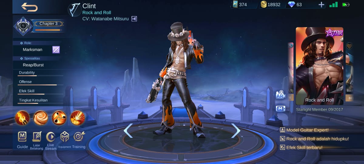 Harga Skin Clint Rock and Roll Starlight Mobile Legends (ML) – Esportsku