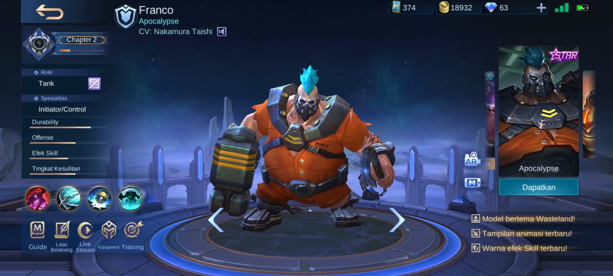 Harga Skin Franco Apocalypse Starlight Mobile Legends (ML) – Esportsku