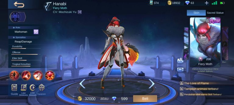 Harga Skin Hanabi Fiery Moth Starlight Mobile Legends (ML) – Esportsku