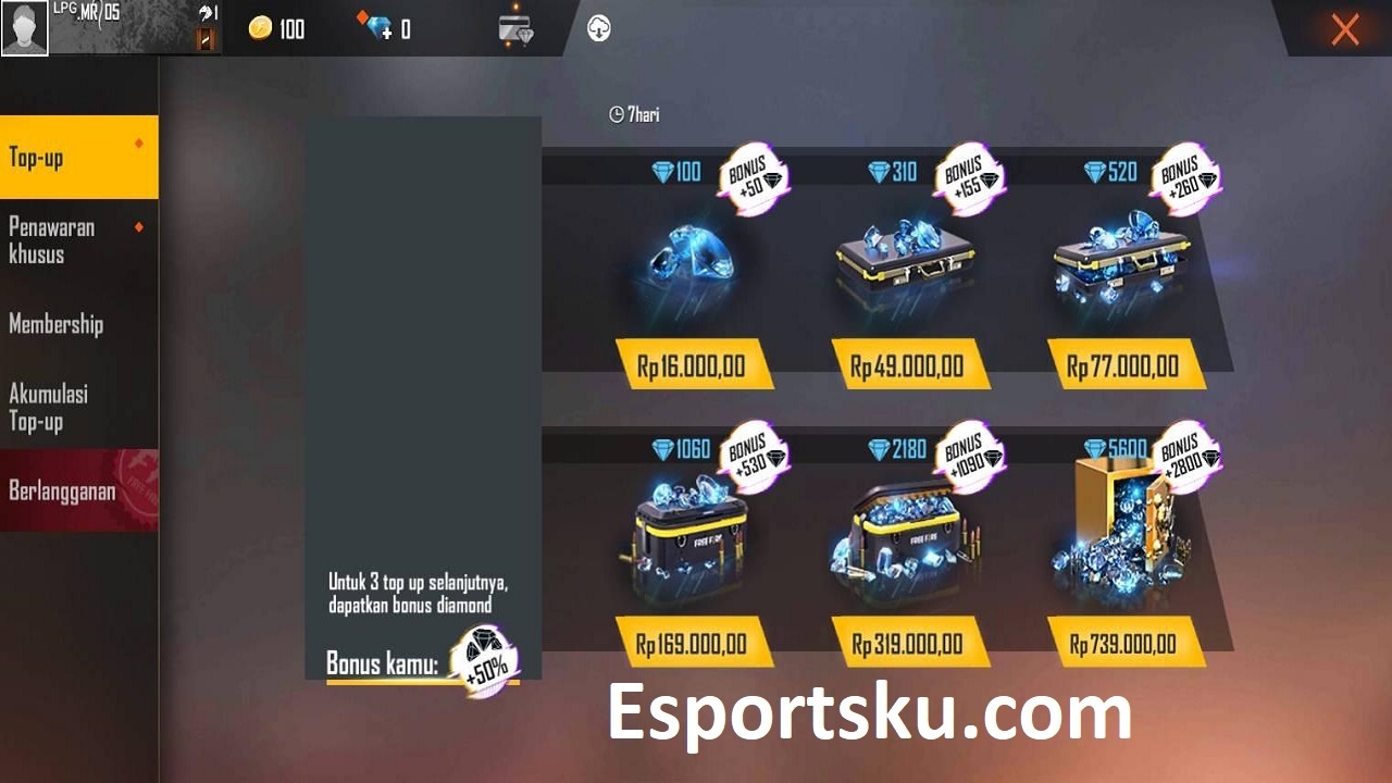 Cara Mendapatkan Bonus Mystery Top Up Free Fire (FF) – Esportsku