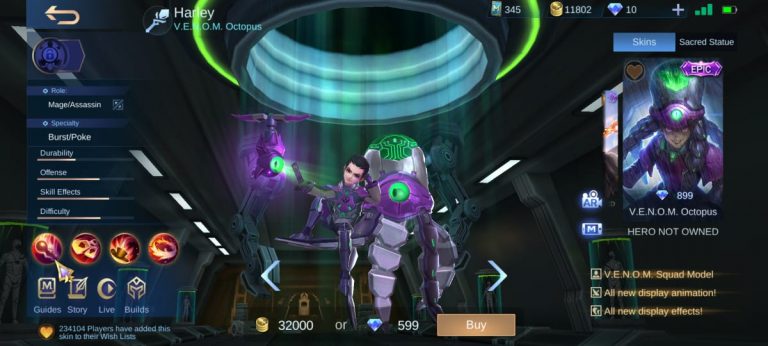Harga Skin Harley VENOM Octopus Mobile Legends (ML) – Esportsku