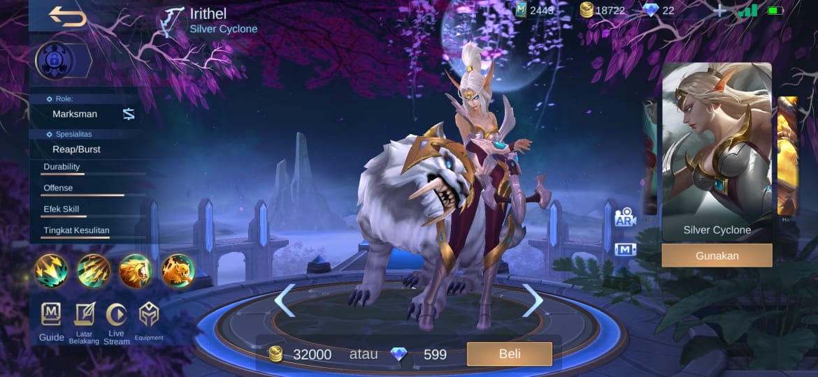 Harga Skin Irithel Silver Cyclone Normal Mobile Legends (ML) – Esportsku