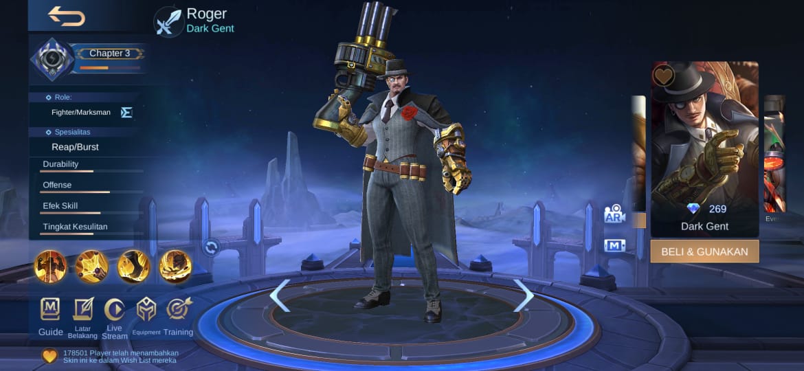 Harga Skin Roger Dark Gent Normal Mobile Legends (ML) – Esportsku