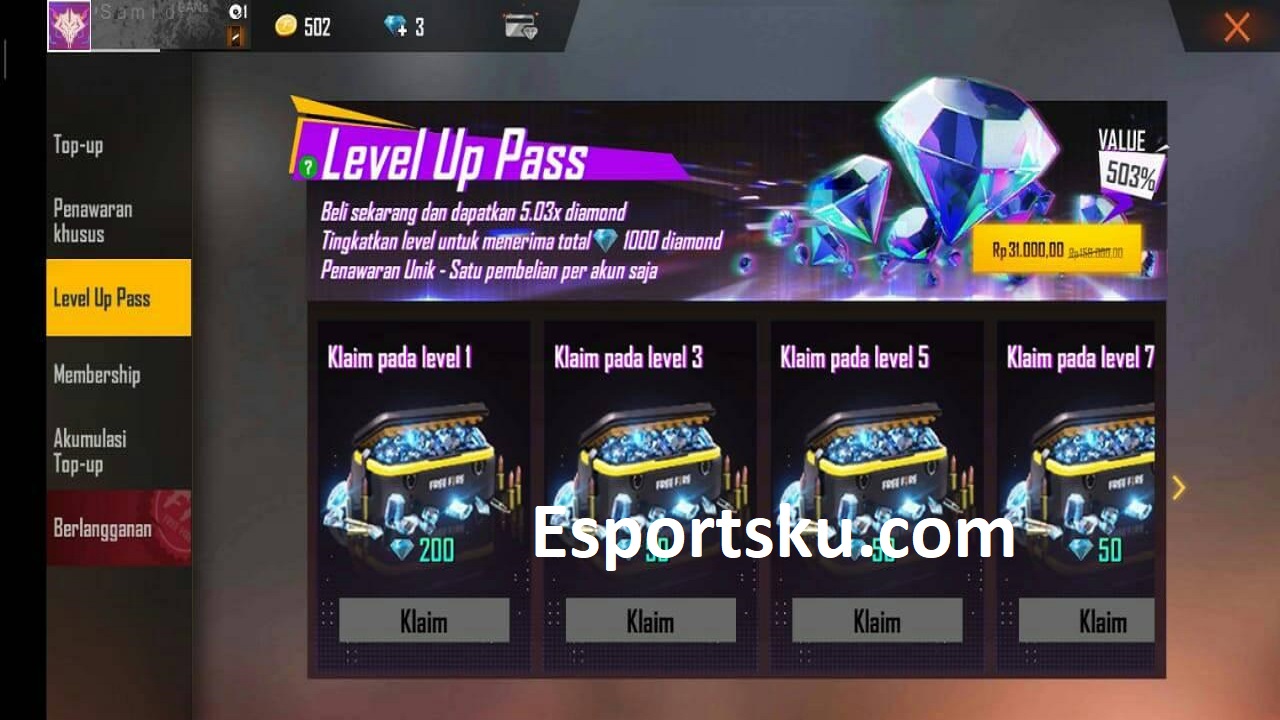 Level Up Pass FF : Beli 550 Diamond Hanya Rp.16 Ribu Saja! – Esportsku