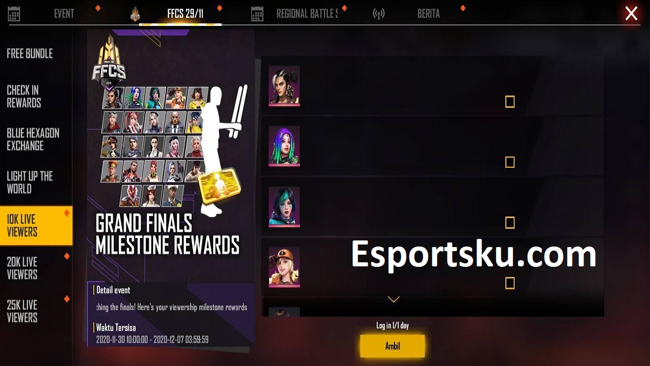 Card Level Up FF Hilang Di Hadiah FFCS Live Free Fire – Esportsku