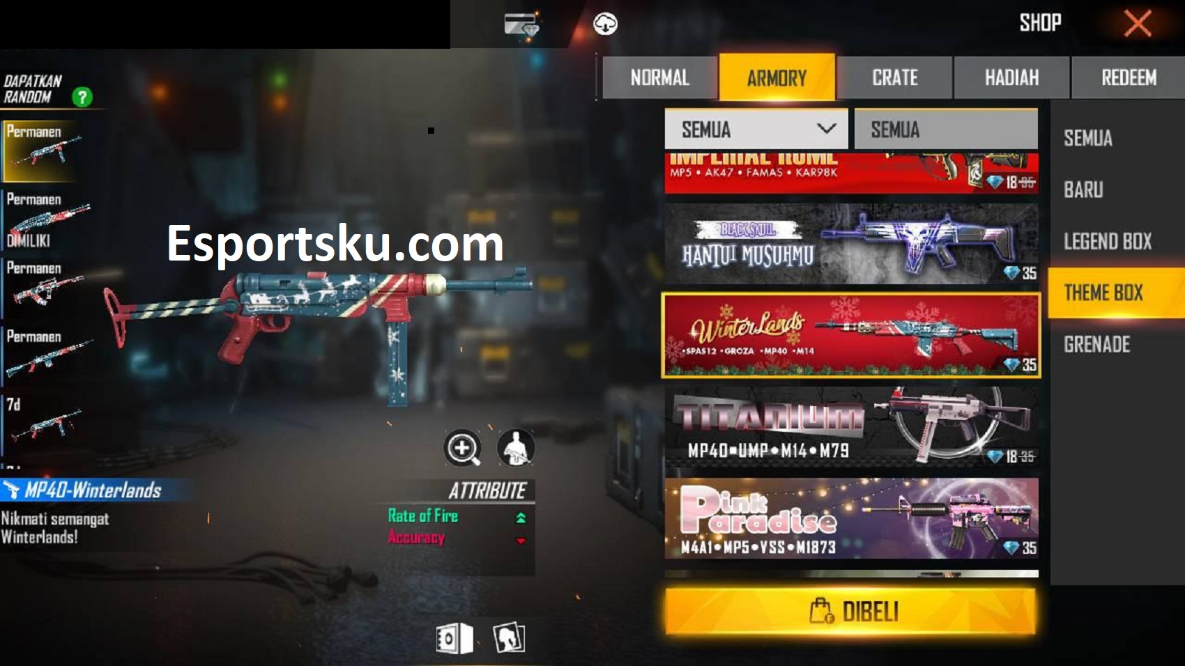 Skin MP40 FF Winterlands Gratis di Winterfest Free Fire – Esportsku