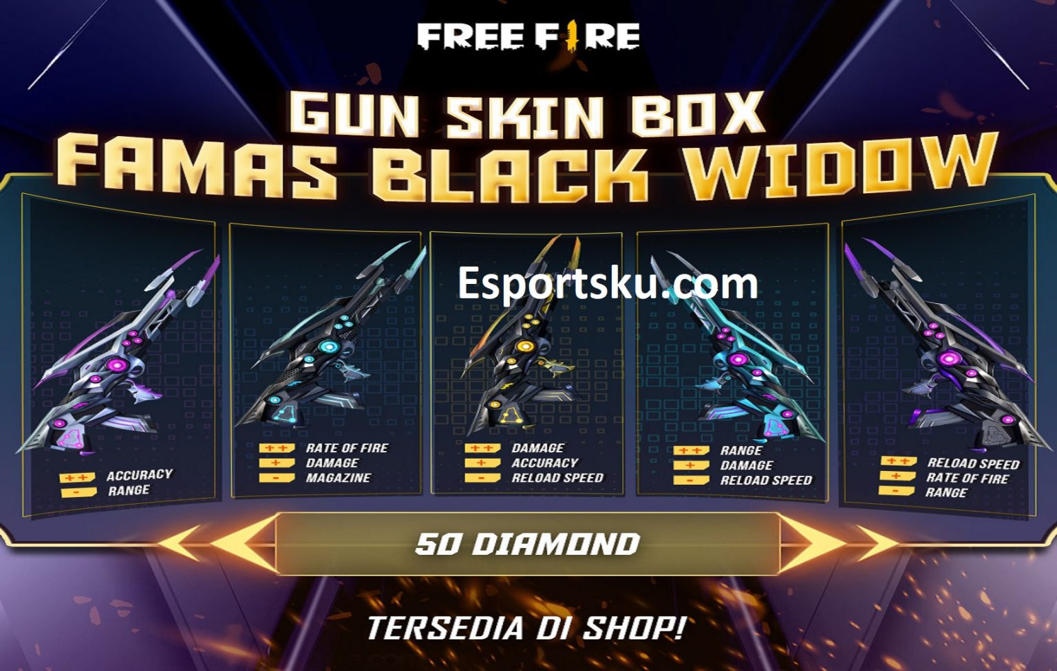 Cara Mendapatkan Skin Famas Black Widow Free Fire (FF) – Esportsku