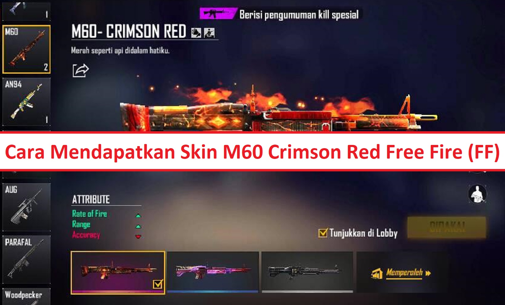 Cara Mendapatkan Skin M60 Crimson Red Free Fire (FF) – Esportsku