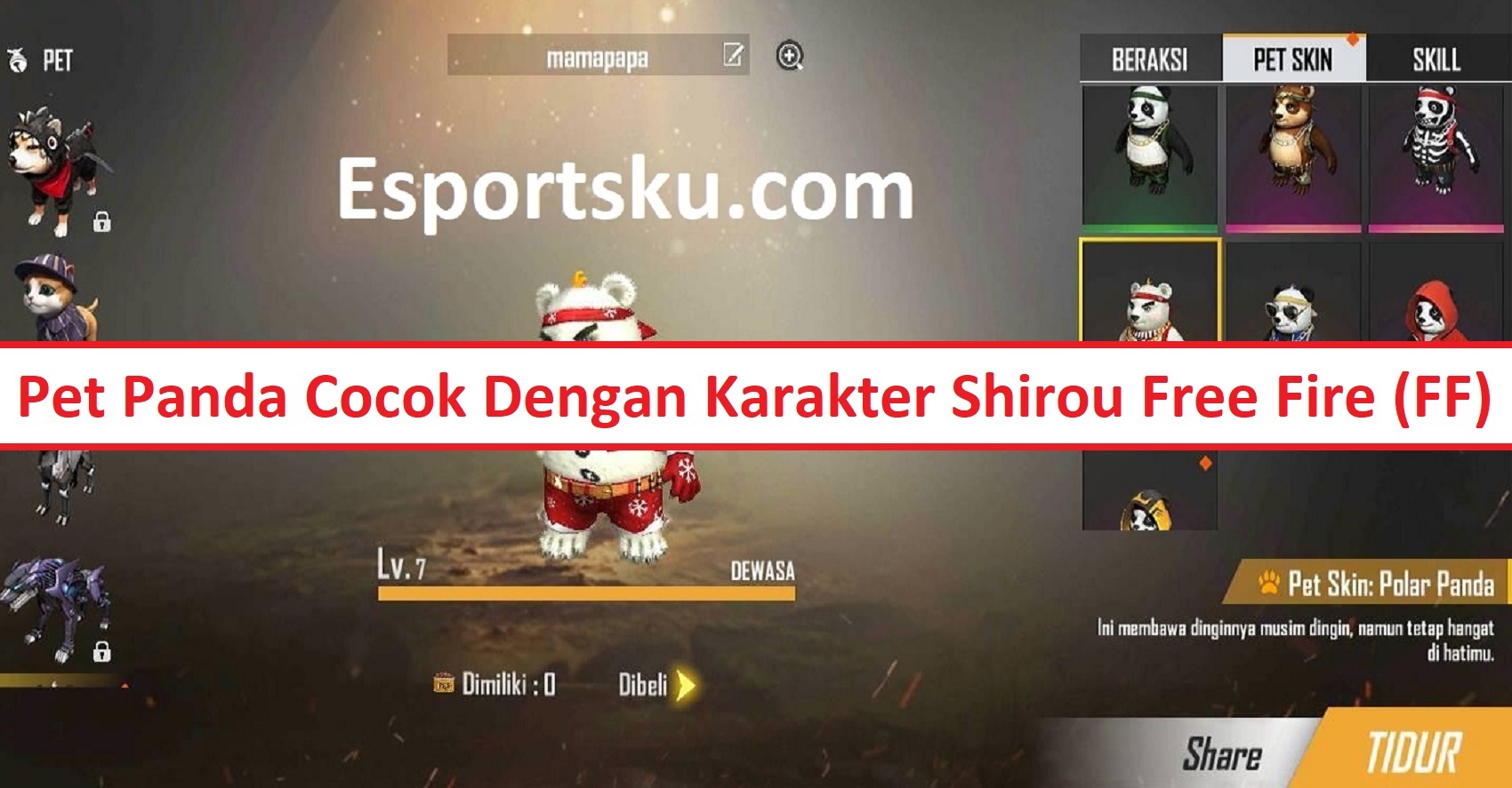 Pet Panda Cocok Dengan Karakter Shirou Free Fire (FF) – Esportsku