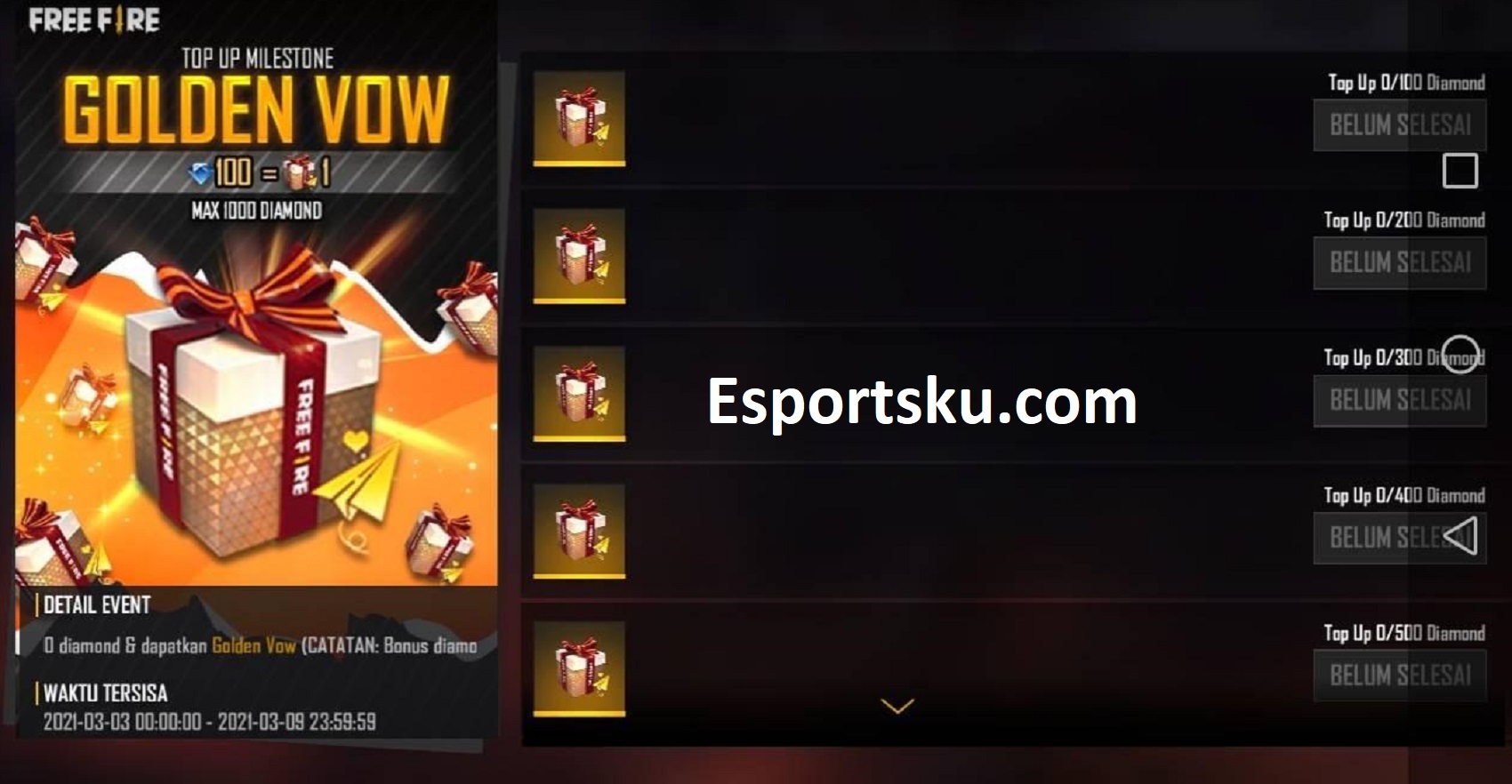 Cara Mendapatkan Golden Vow Free Fire (FF) Dengan 100 Diamond! – Esportsku