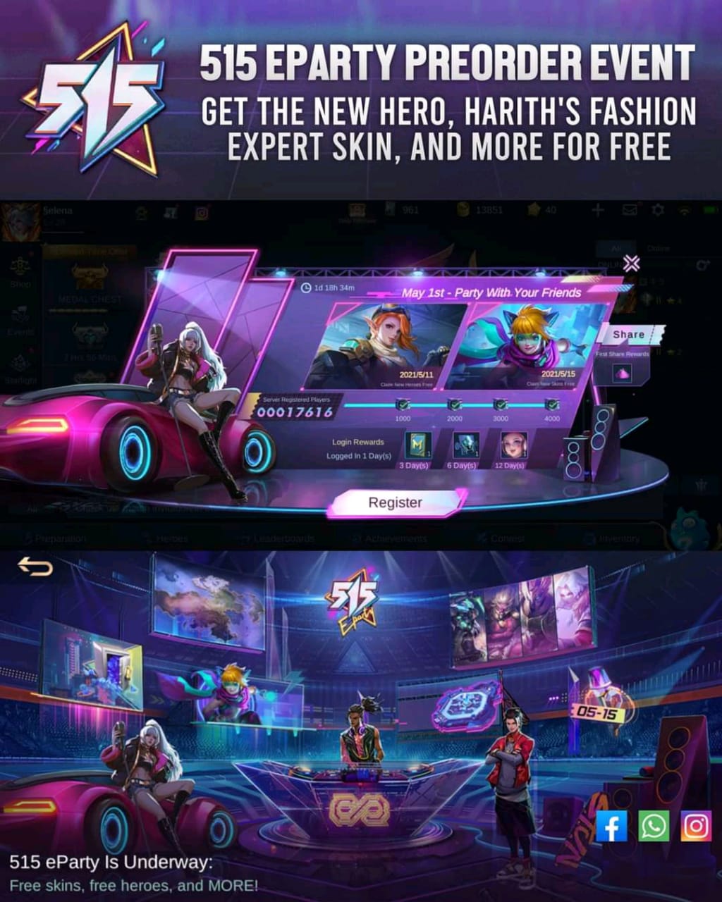 Moonton Bagikan Skin dan Hero Gratis di Event 515 eParty Mobile Legends ...