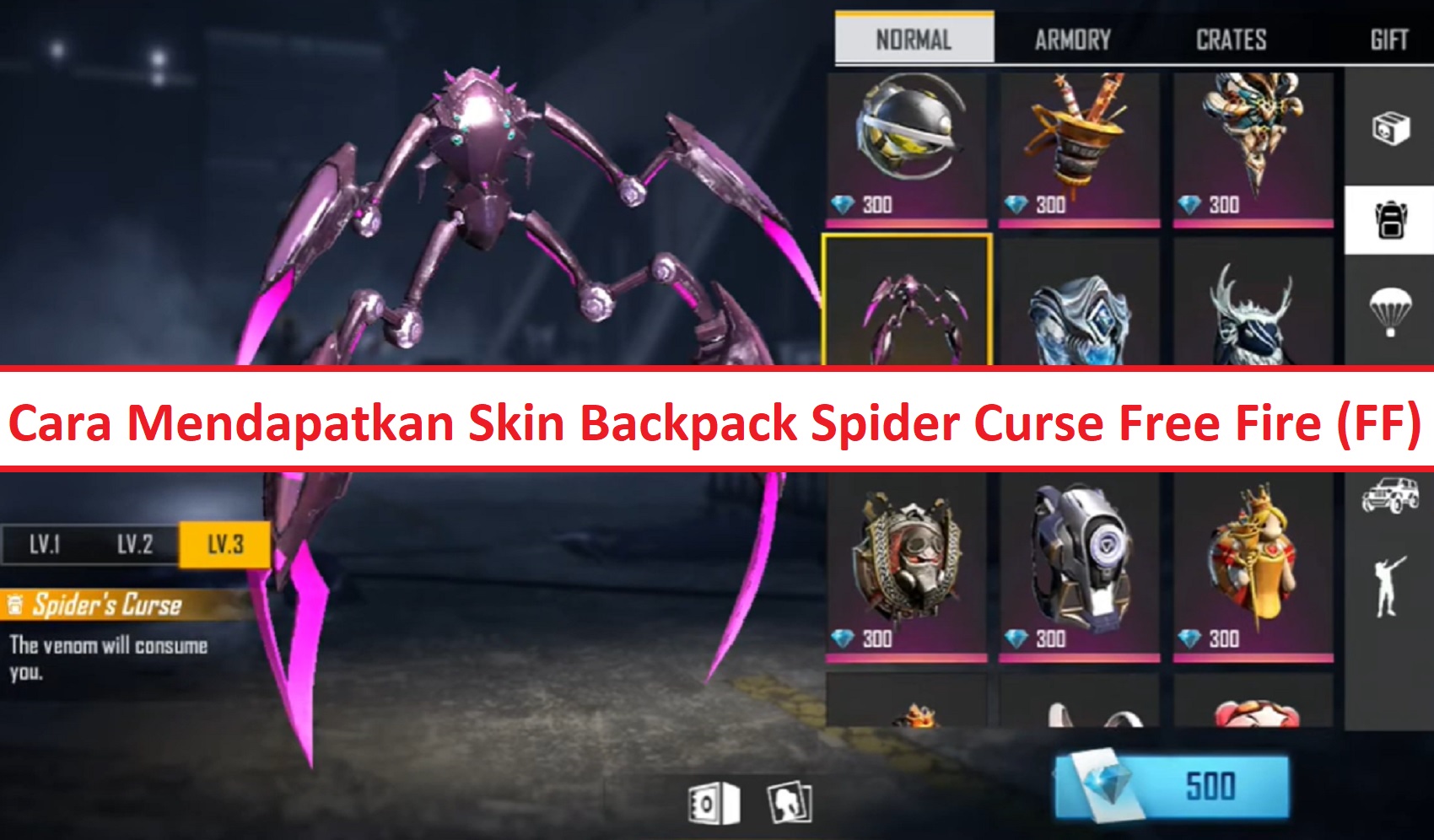 Cara Mendapatkan Skin Backpack Spider Curse Free Fire (FF) – Esportsku