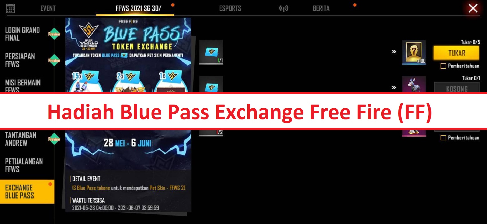 Hadiah Blue Pass Exchange Free Fire (FF) – Esportsku