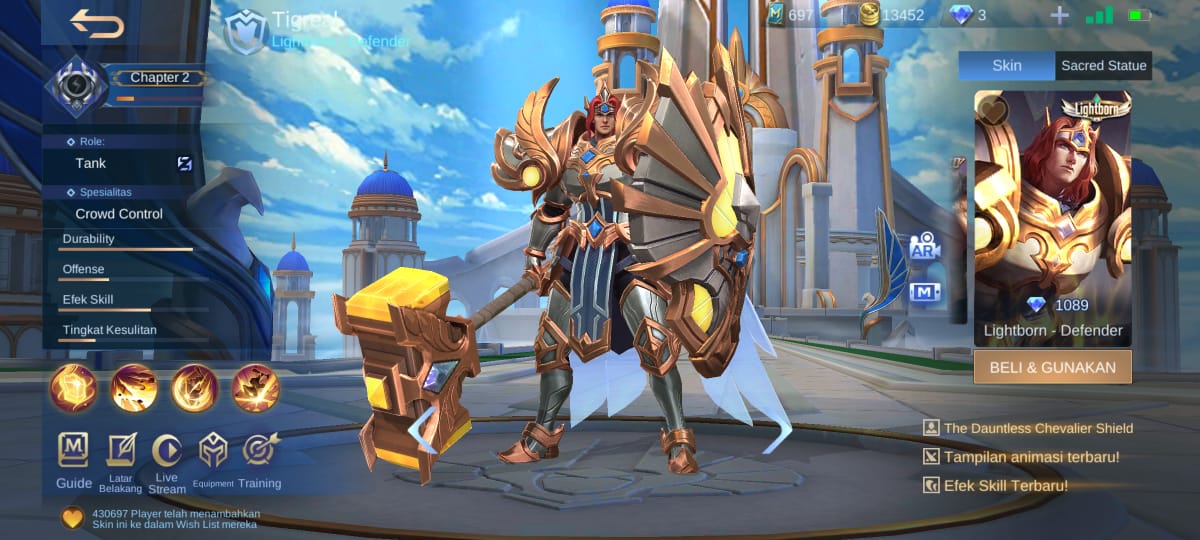 Harga Skin Tigreal Lightborn Defender Mobile Legends (ML) – Esportsku