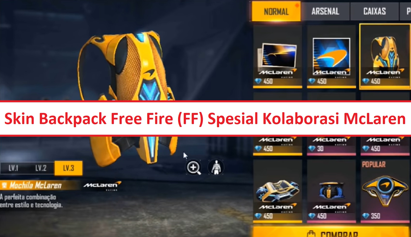 Skin Backpack Free Fire (FF) Spesial Kolaborasi McLaren – Esportsku