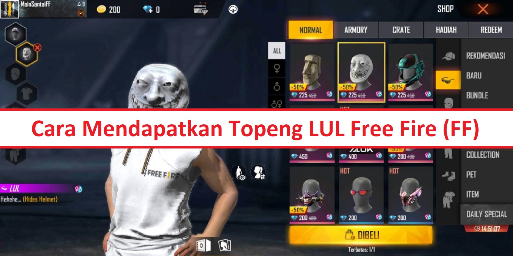 Cara Mendapatkan Topeng LUL Free Fire (FF) – Esportsku