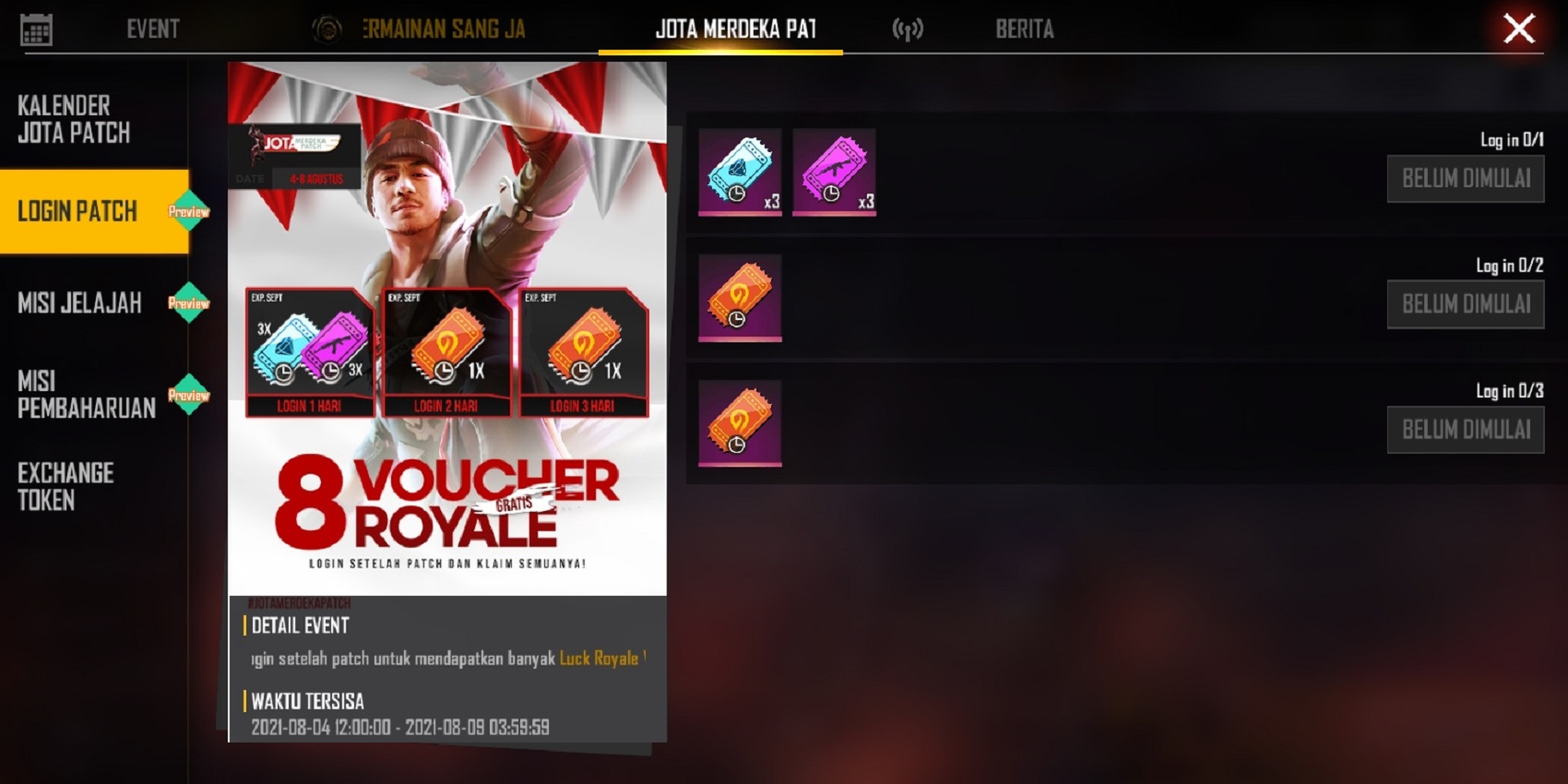 8 Ticket Royale Login Patch Free Fire (FF) Agustus Gratis 2021 – Esportsku