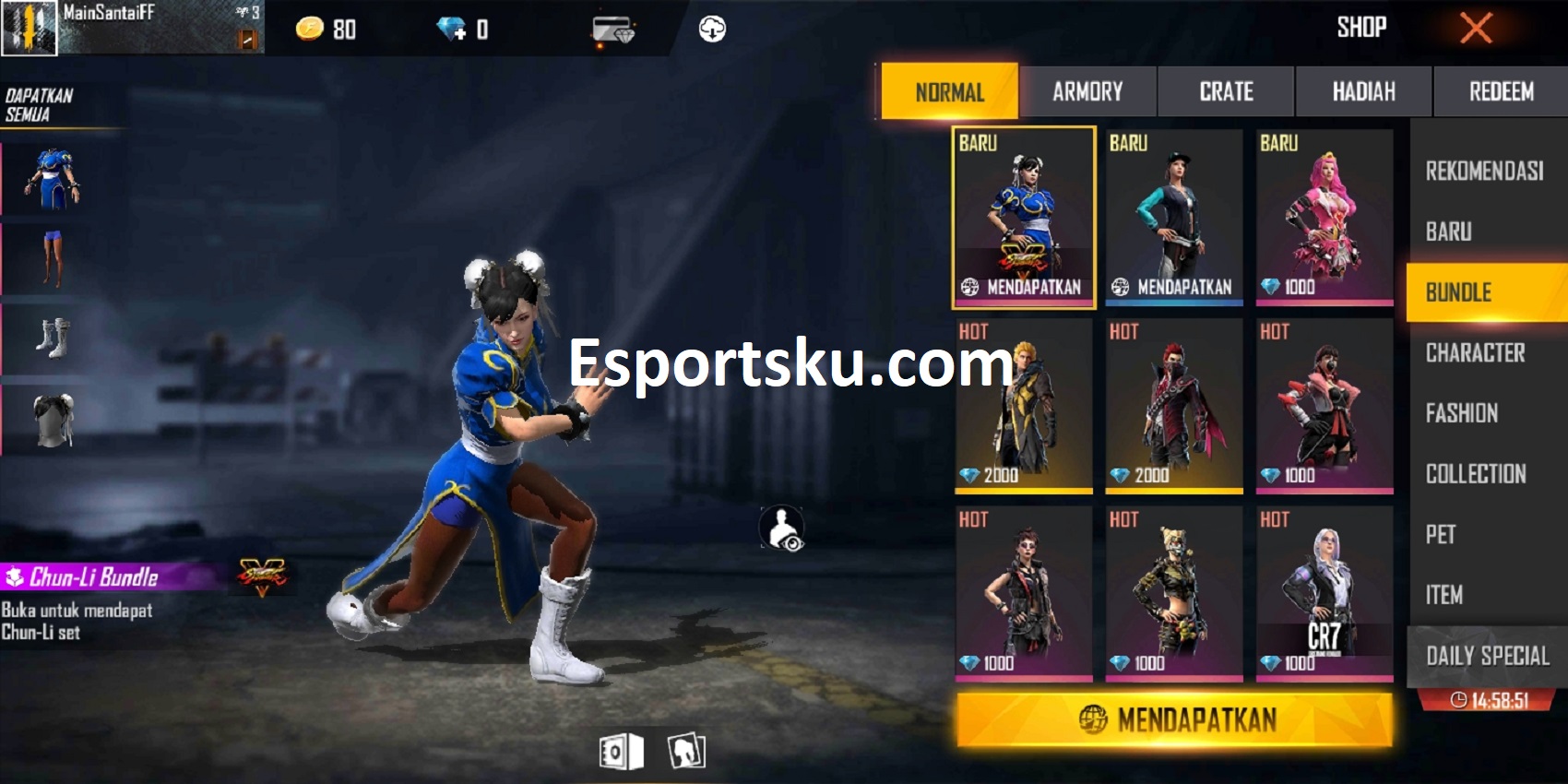 Harga Bundle Chunli Street Fighter Free Fire (FF) – Esportsku