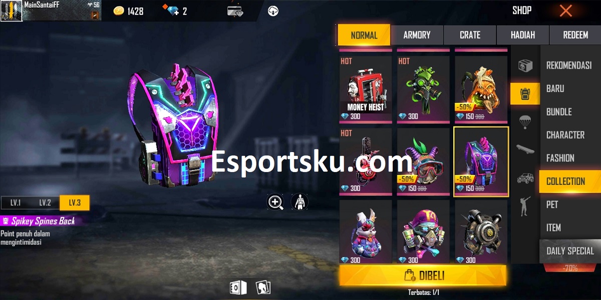 Cara Mendapatkan Backpack Spikey Free Fire (FF) – Esportsku