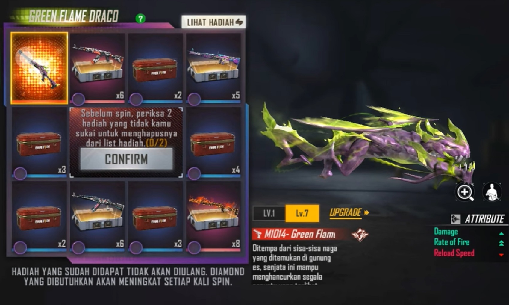 Total Diamond dan Harga Spin Green Flame Draco Free Fire (FF) – Esportsku