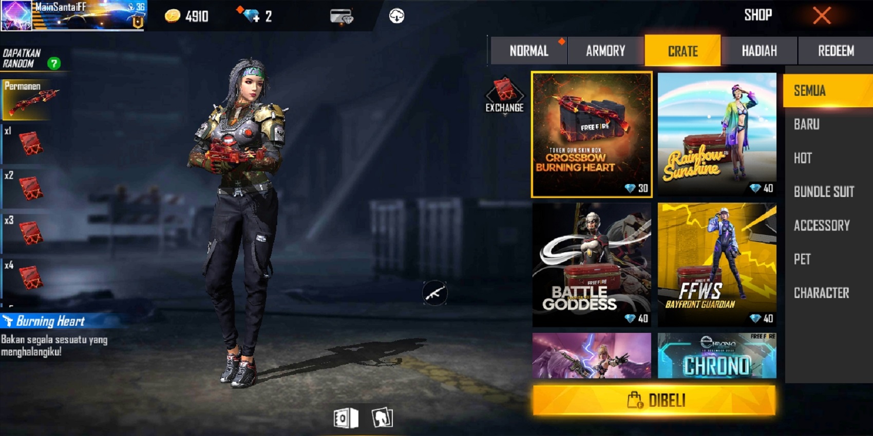 Cara Mendapatkan Skin Crossbow Burning Heart Free Fire (FF) – Esportsku