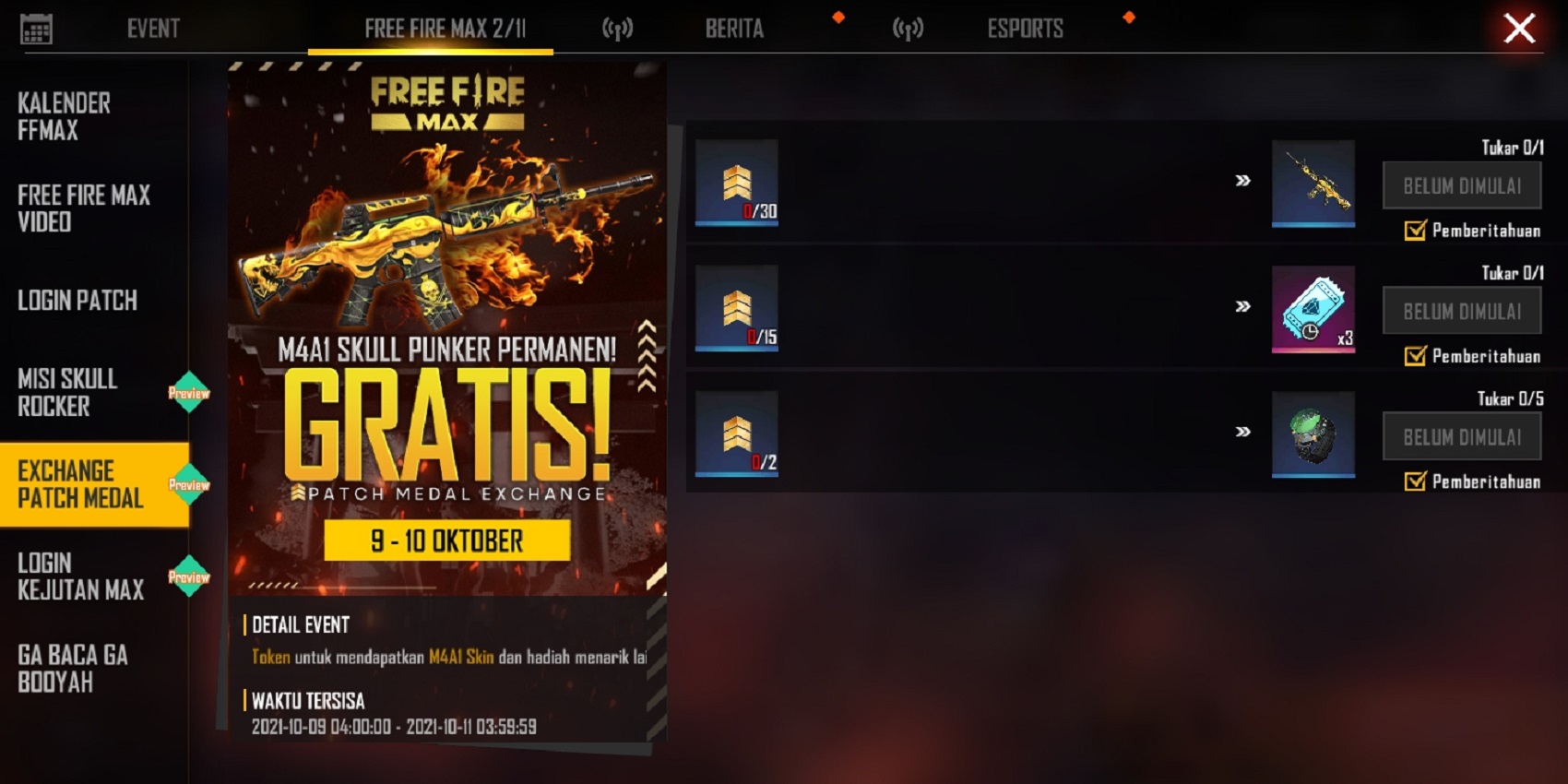 Daftar Hadiah Exchange Patch Medal Free Fire (FF) – Esportsku