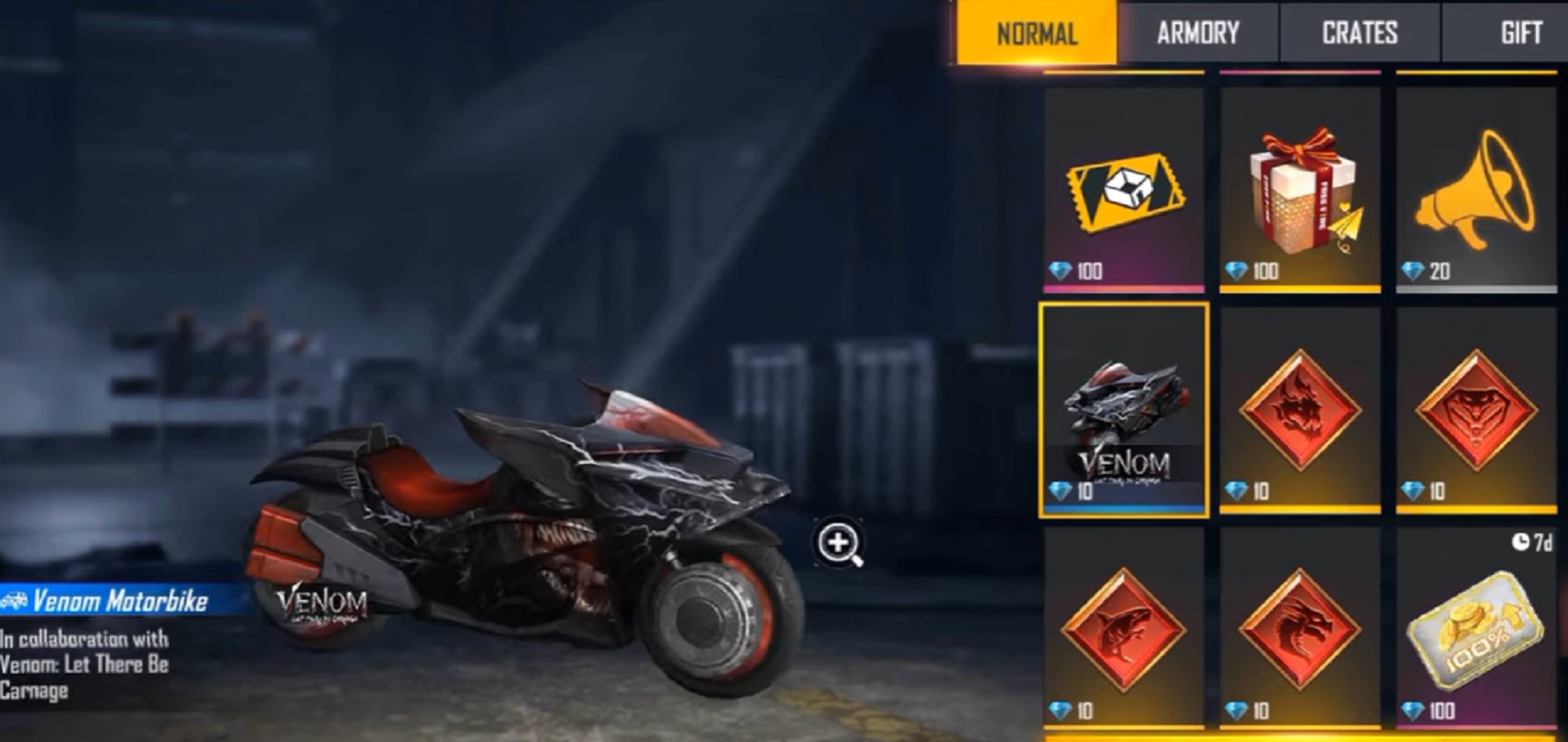 Bocoran Skin Motorbike Kolaborasi Free Fire (FF) x Venom – Esportsku