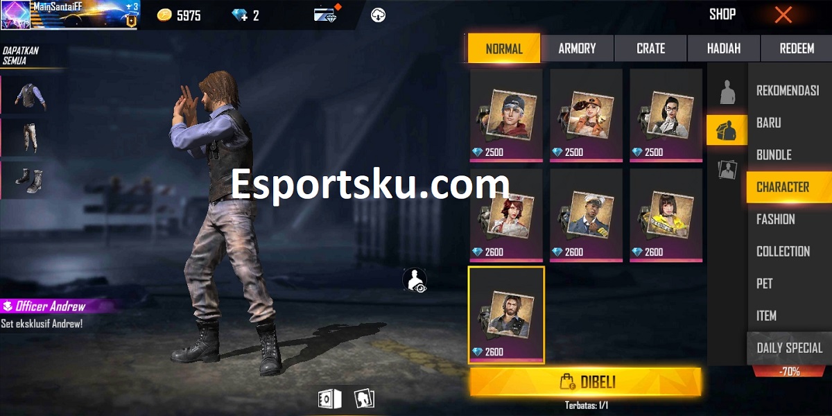 Cara Mendapatkan Bundle Andrew Free Fire (FF) – Esportsku