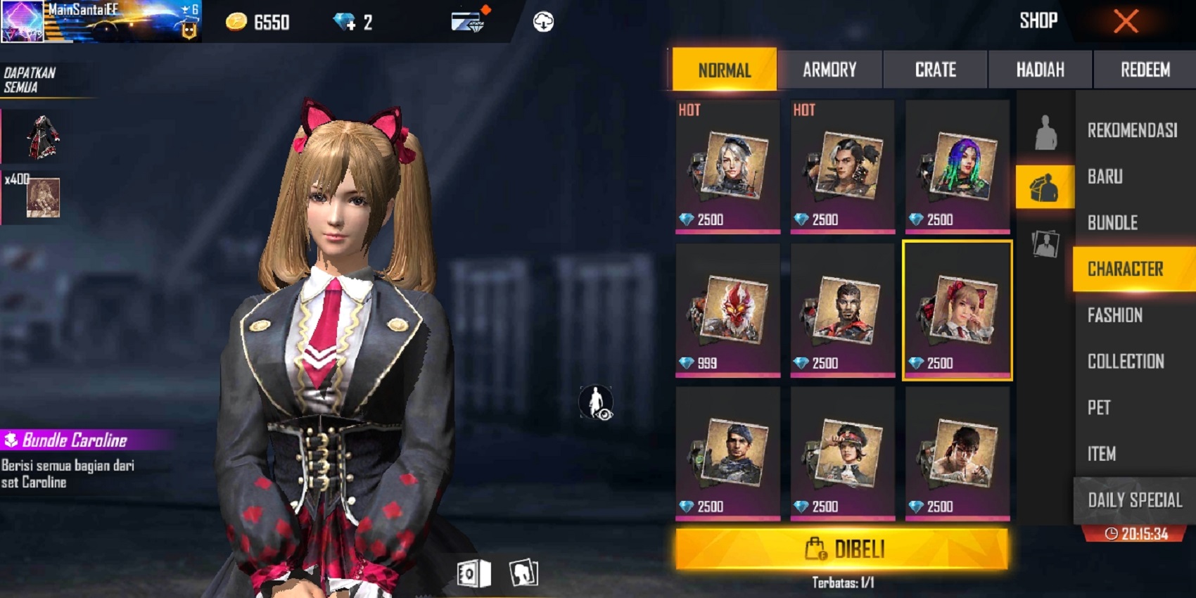 Cara Mendapatkan Bundle Caroline Free Fire (FF) – Esportsku