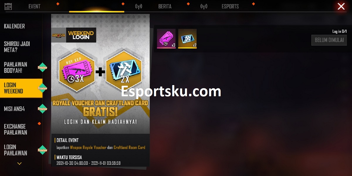 Tiket Weapon Royale Dari Pahlawan Weekend Free Fire (FF) – Esportsku