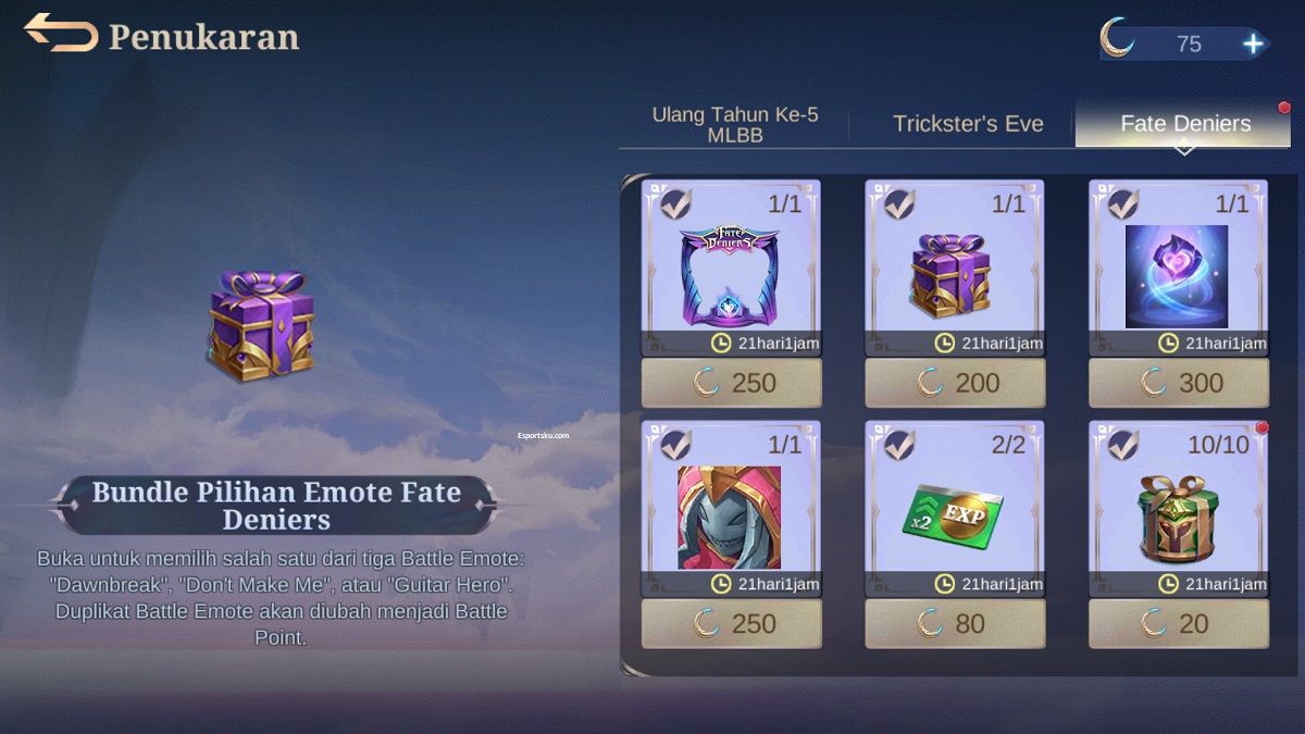 Isi Bundle Emote Pilihan Fate Deniers Mobile Legends (ML) – Esportsku
