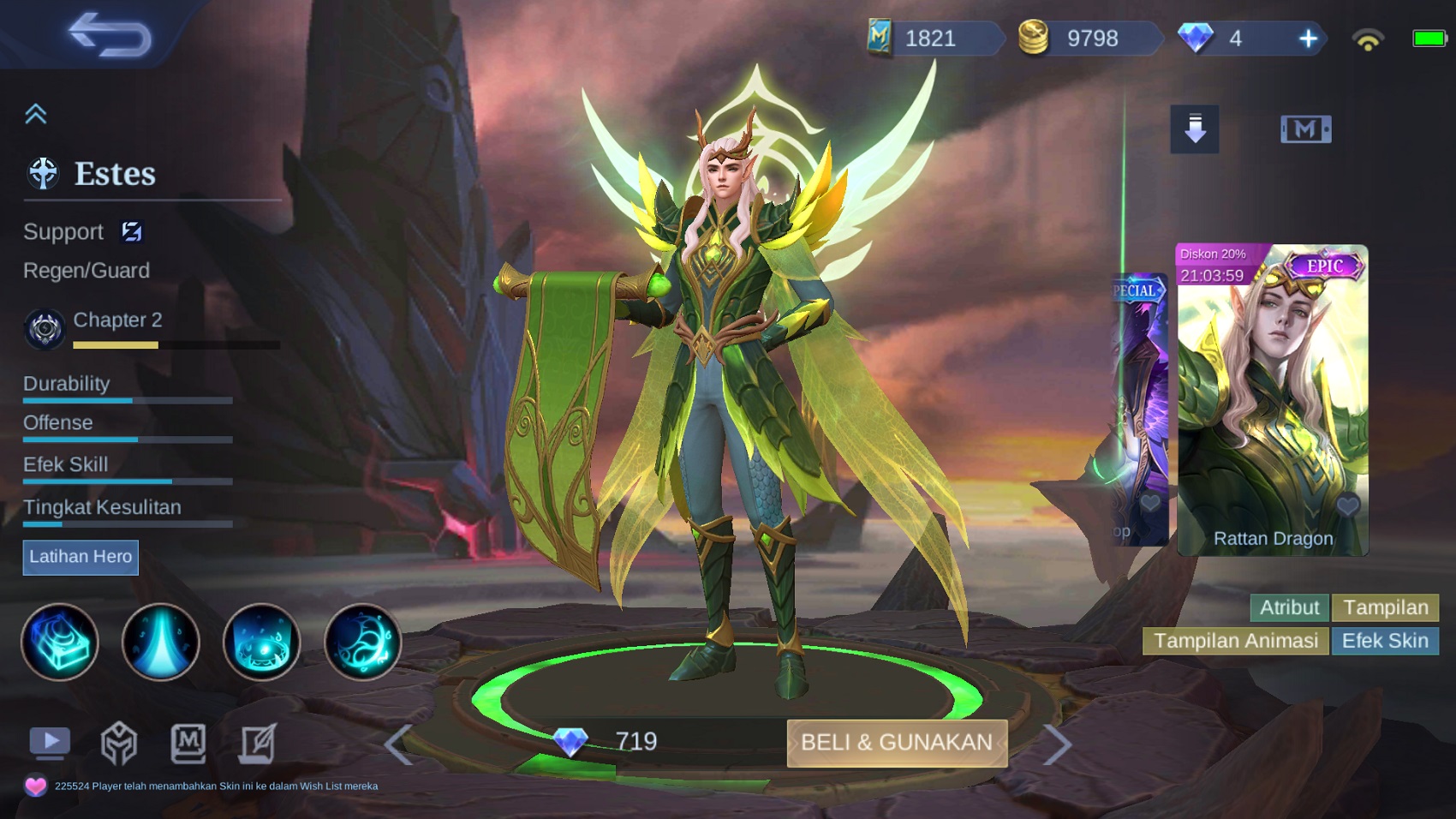 Cara Mendapatkan Skin Epic Estes Rattan Dragon Mobile Legends (ML ...