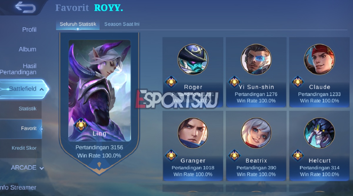 Player Mobile Legends (ML) Miliki Ribuan Match Dengan Win Rate 100% ...