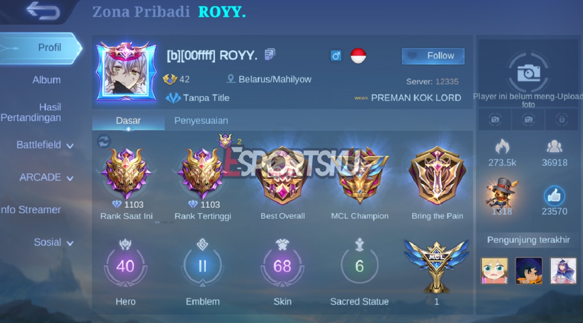 Player Mobile Legends (ML) Miliki Ribuan Match Dengan Win Rate 100% ...