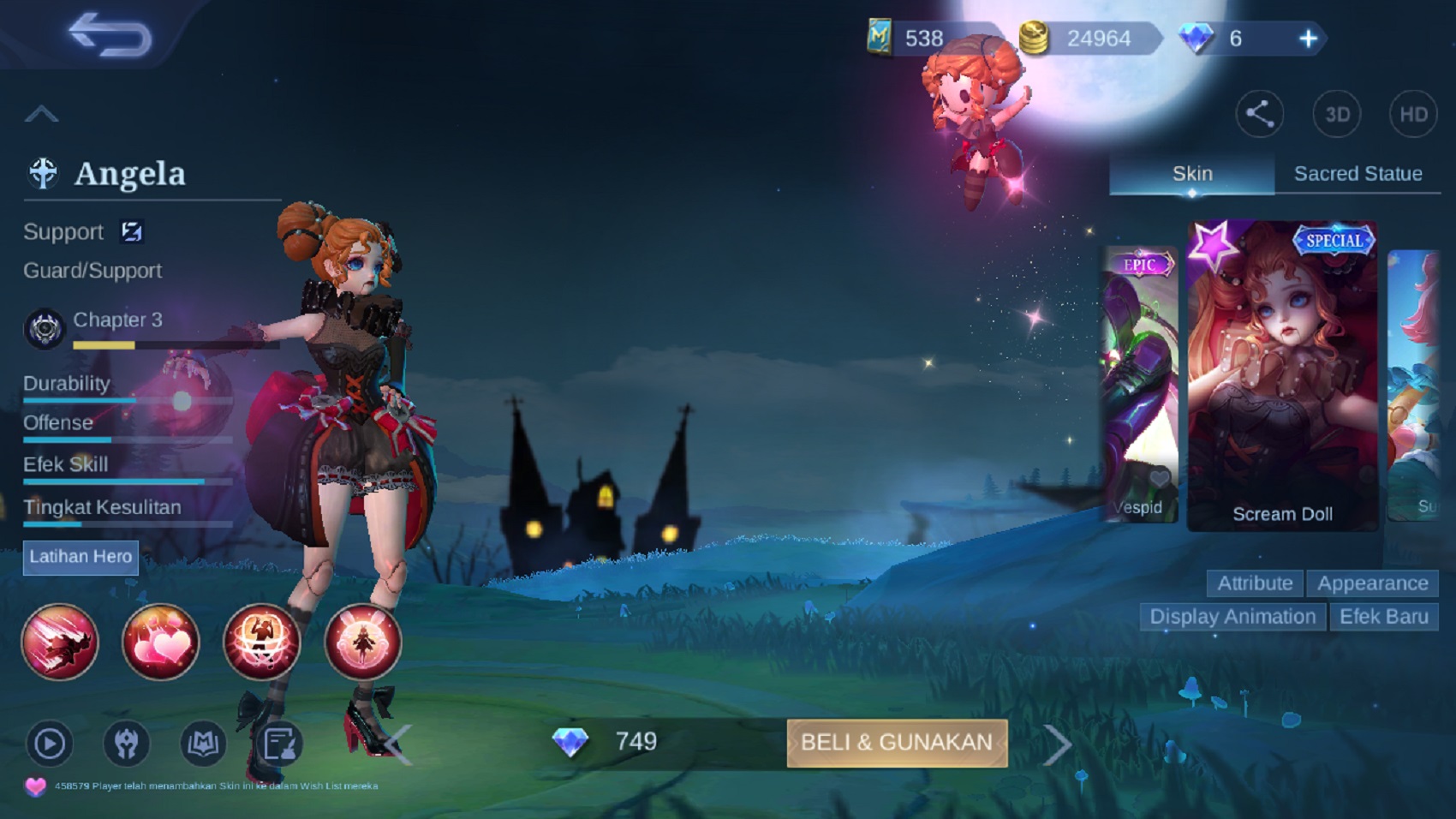 Cara Mendapatkan Painted Skin Scream Doll Angela Mobile Legends (ML ...