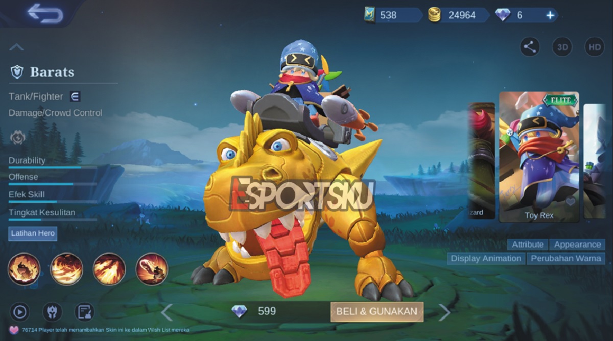 Harga Skin Barats Toy Rex Elite Mobile Legends (ML) – Esportsku