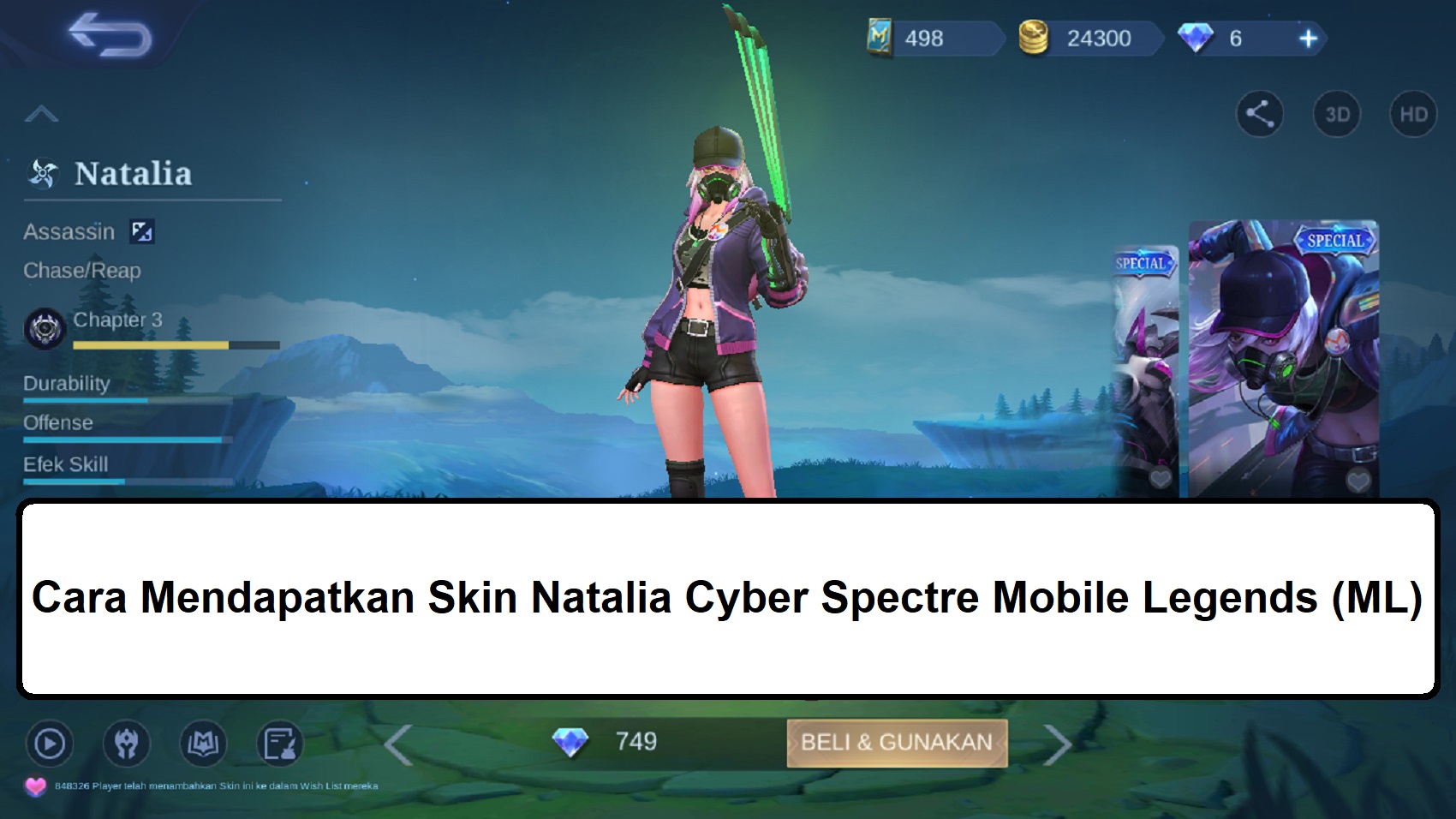 Cara Mendapatkan Skin Natalia Cyber Spectre Mobile Legends (ML) – Esportsku