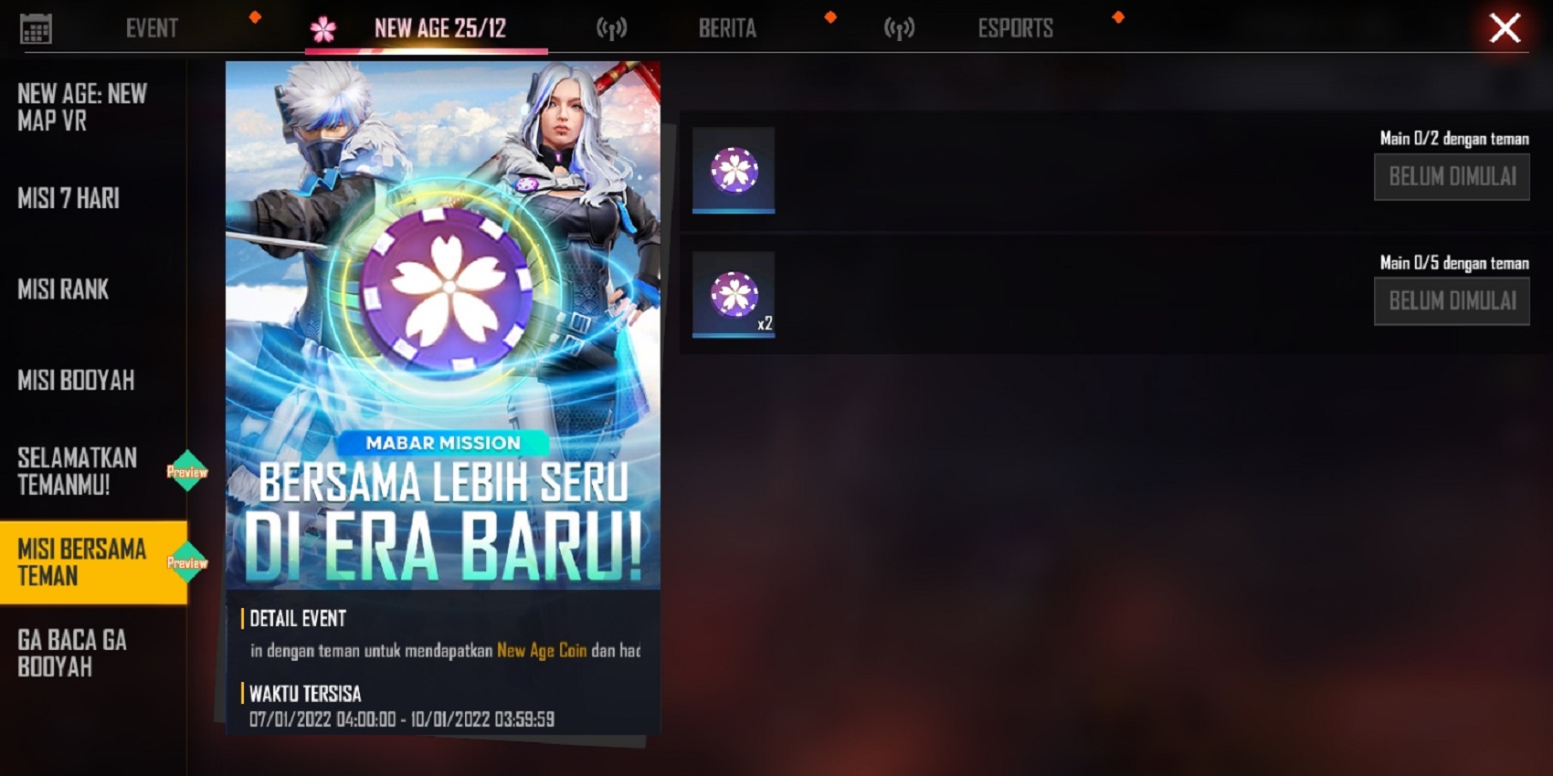 Mabar Bersama Teman Dapat 3 Token New Free Fire (FF) – Esportsku