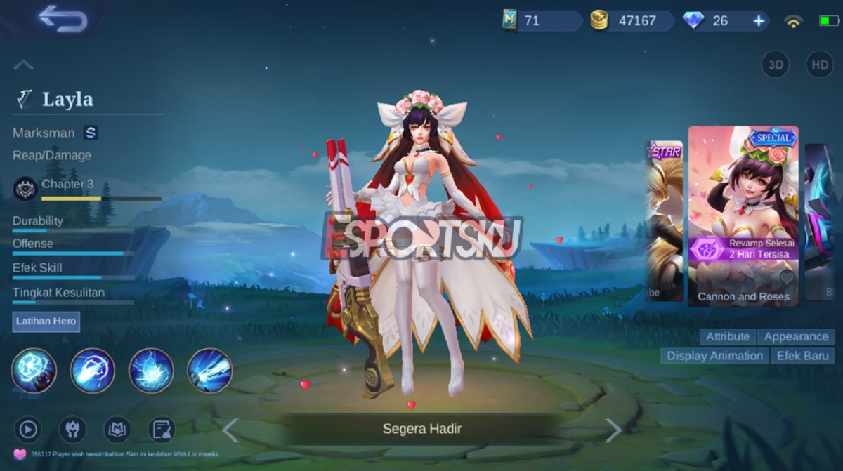 Harga Skin Layla Cannon and Roses Valentine Mobile Legends (ML) – Esportsku