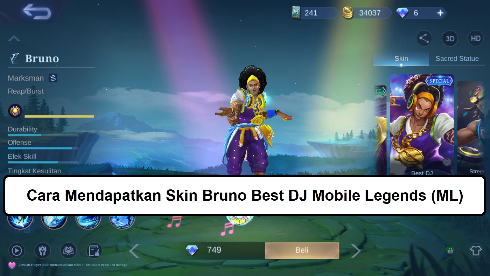 Cara Mendapatkan Skin Bruno Best DJ Mobile Legends (ML) – Esportsku