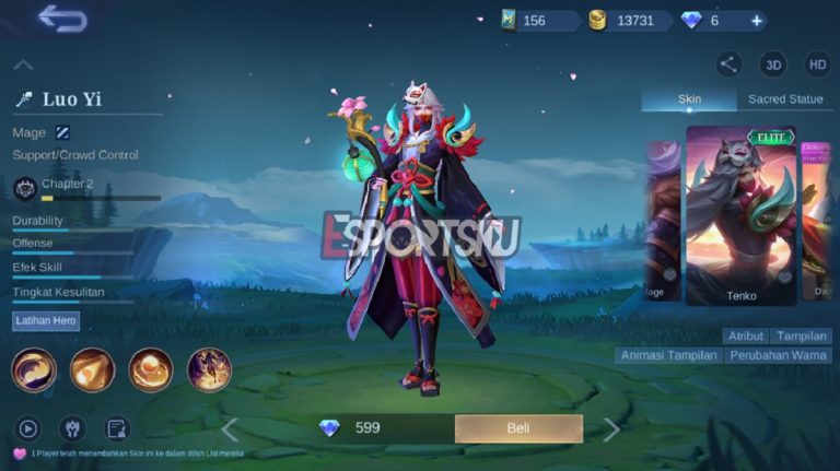 Harga Skin Luo Yi Tenko Elite Mobile Legends (ML) – Esportsku
