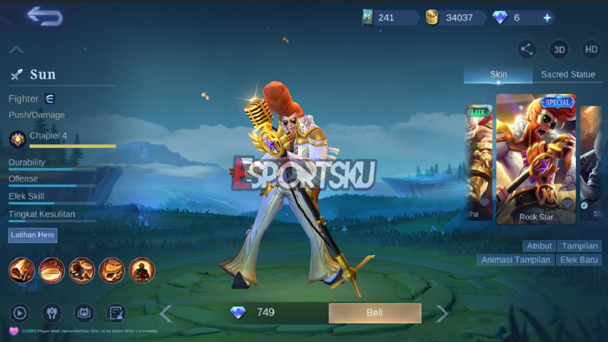 Harga Skin Sun Rock Star Special Mobile Legends (ML) – Esportsku