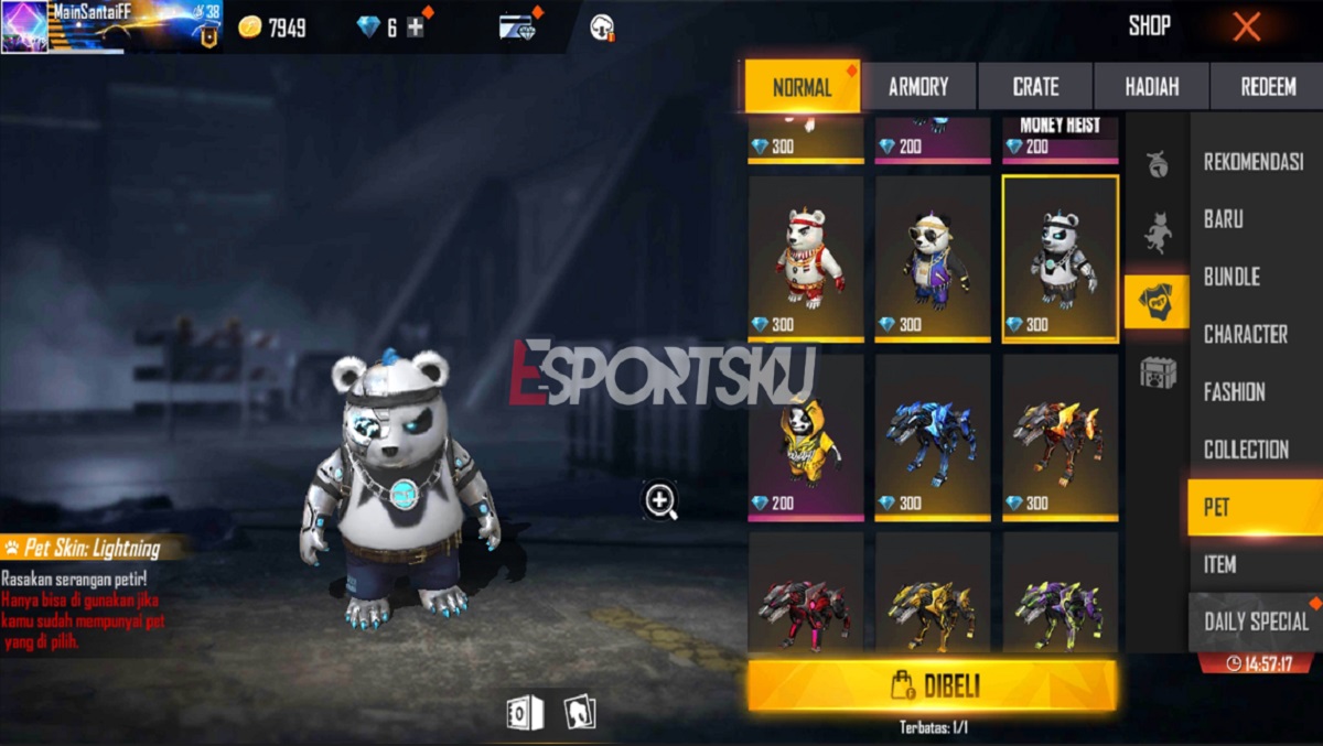 Cara Mendapatkan Petskin Lightning Panda Free Fire (FF) – Esportsku