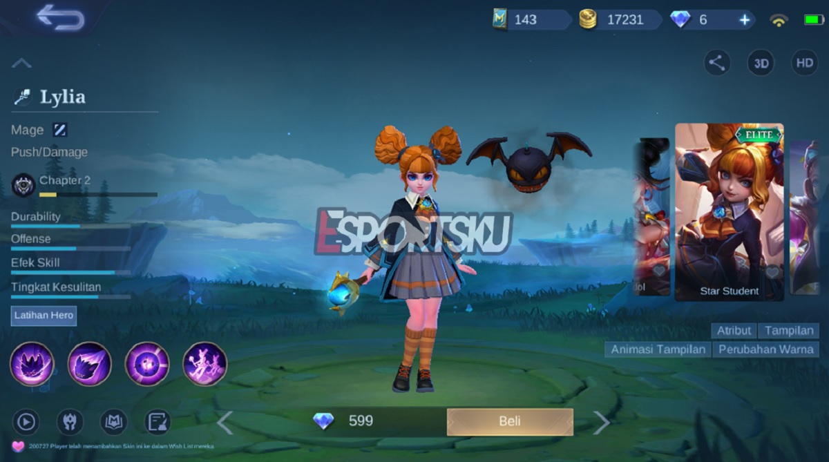Prize Of Skin Lylia Star Student Elite Mobile Legends (ML) - Esports