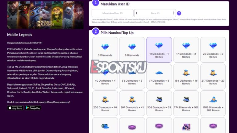 Cara Top Up 12 Diamond Mobile Legends (ML) Terbaru! – Esportsku