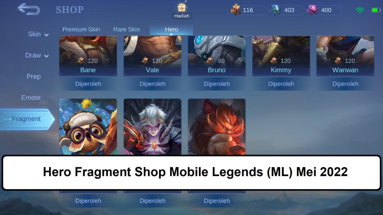 Hero Fragment Shop Mobile Legends (ML) Mei 2022 – Esportsku