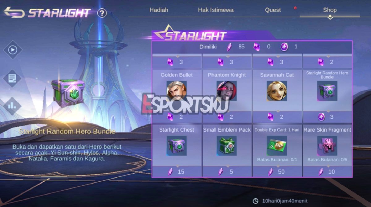 Isi Hadiah Starlight Random Hero Mobile Legends (ML) – Esportsku
